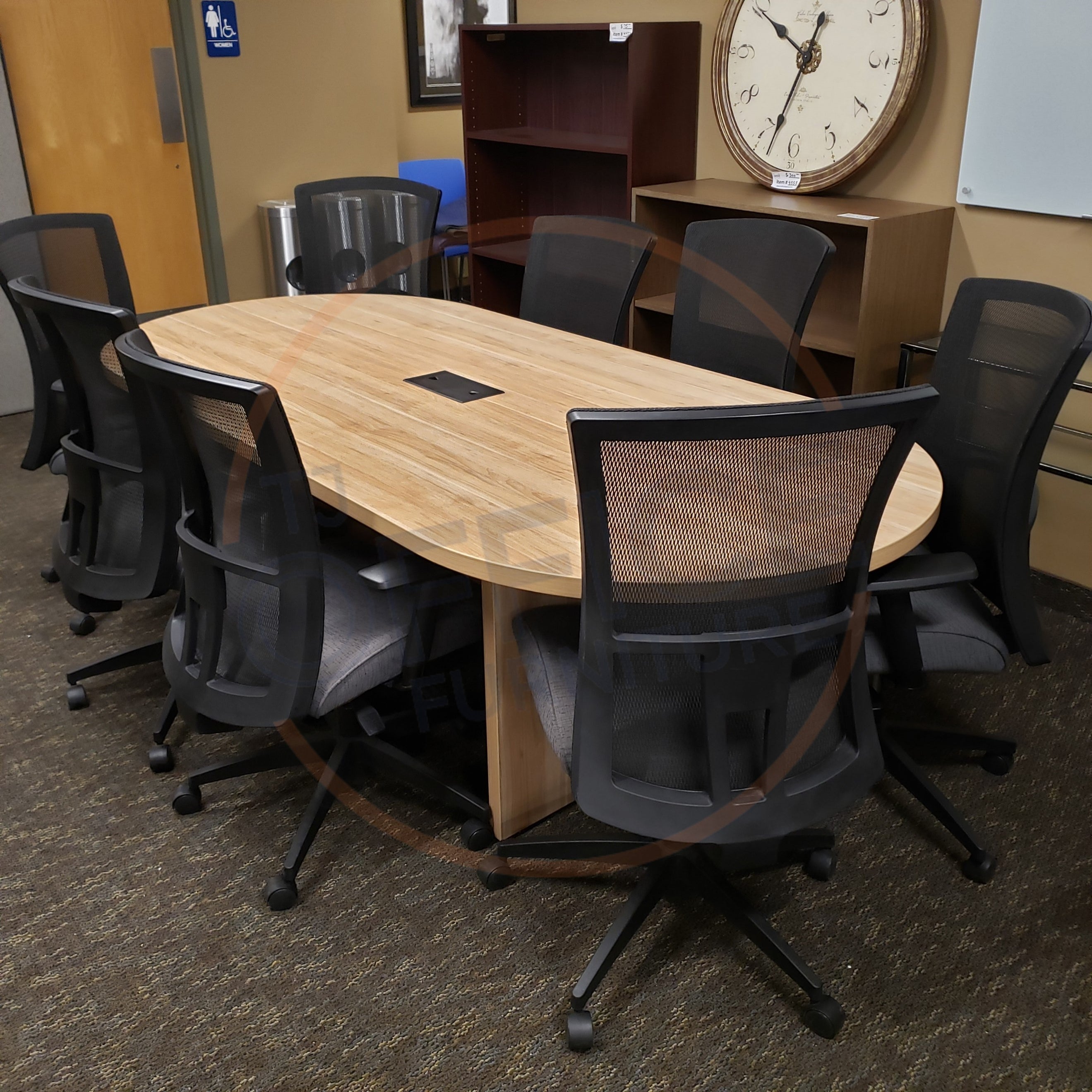 8' Racetrack Conference Room Table with Slab Base — TJ Office Furniture